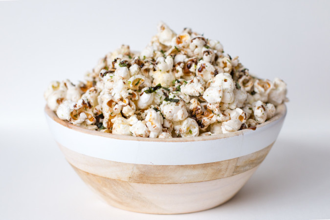 Homemade Popcorn with Nori Komi Furikake and Balsamic Drizzle - Meg is Well